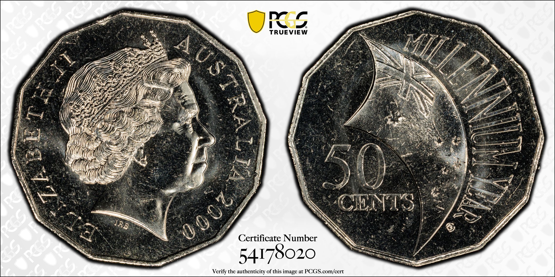 Australia, 2000 Millennium Incuse Flag Fifty Cent, PCGS MS65 - Drake ...
