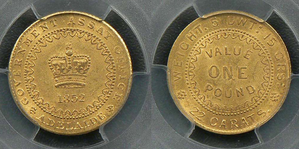 Australia 1852 Adelaide Pound Type II - PCGS MS62 - Drake Sterling