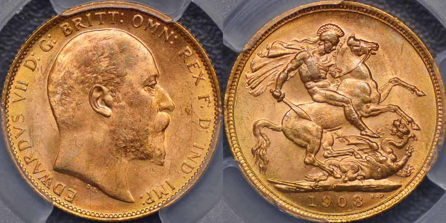 Australia 1908 Melbourne Sovereign - PCGS MS64 - Drake Sterling
